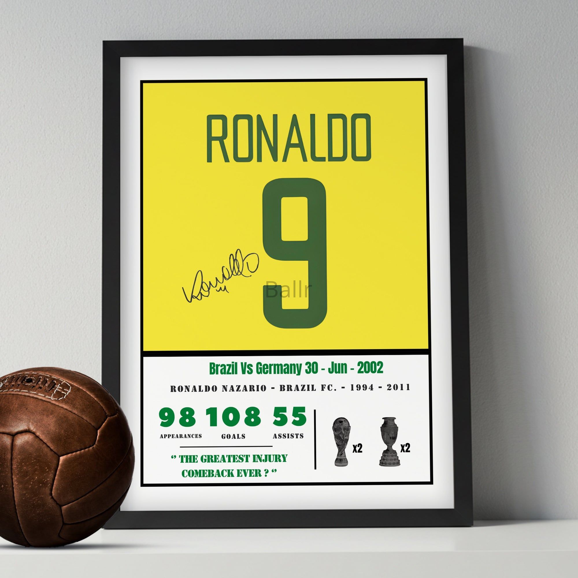 Ronaldo Nazario WC'02 Finale Kit Greatest Injury Comeback – Ballr